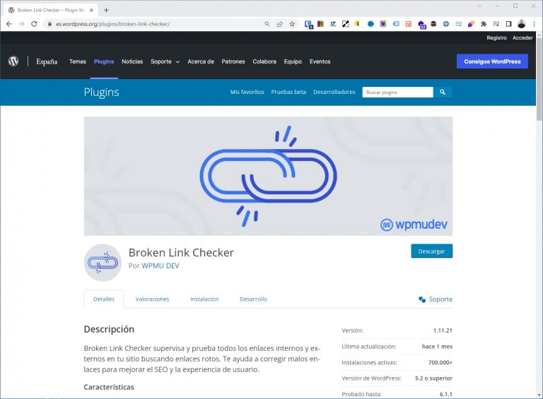 Broken Link Checker para detectar enlaces rotos en WordPress