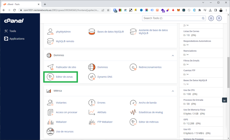 Configurar DNS y editar registros DNS en cPanel