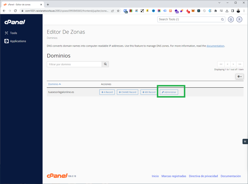 Configurar DNS y editar registros DNS en cPanel