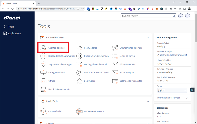 Cómo crear una cuenta de correo o email en cPanel