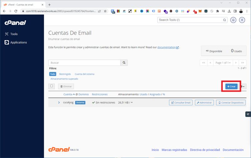 Cómo crear una cuenta de correo o email en cPanel