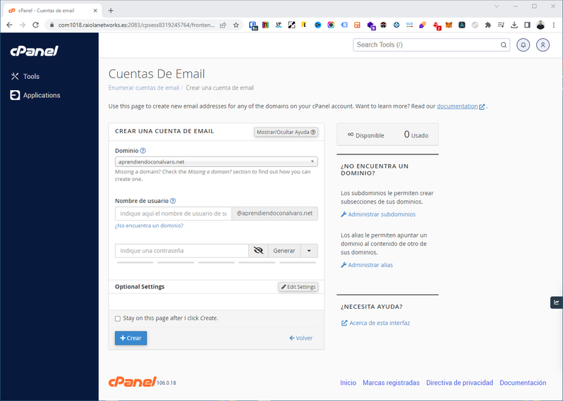 Cómo crear una cuenta de correo o email en cPanel