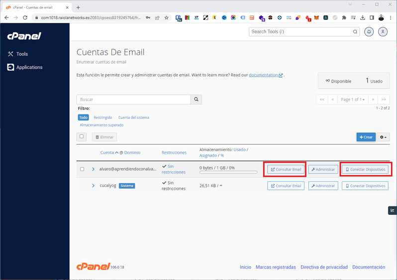 Cómo crear una cuenta de correo o email en cPanel
