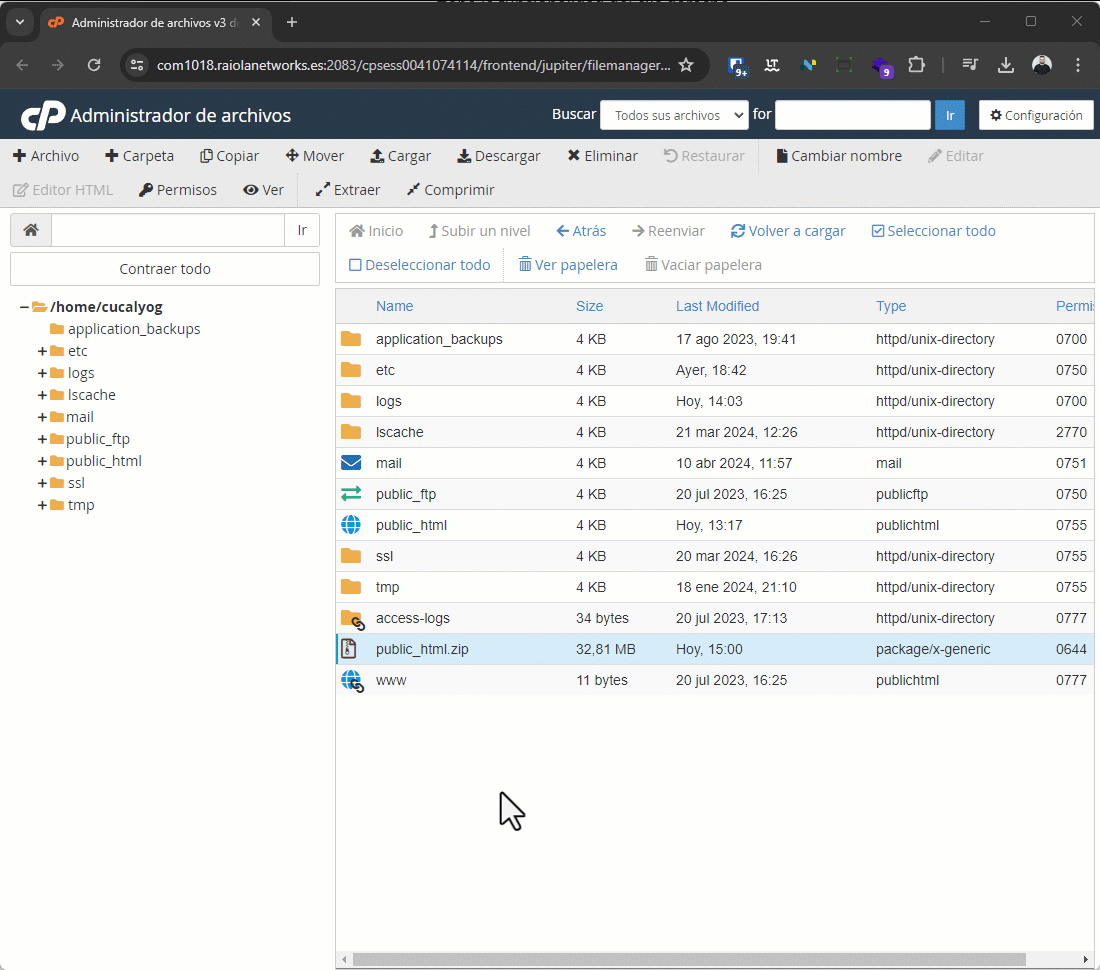 El administrador de archivos o File Manager de cPanel