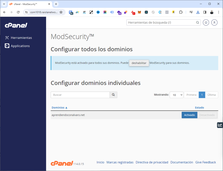 ModSecurity en cPanel: Cómo activar y desactivar sus reglas
