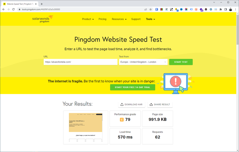 Pingdom Tools para medir velocidad de carga web Pingdom Tools para medir velocidad de carga web