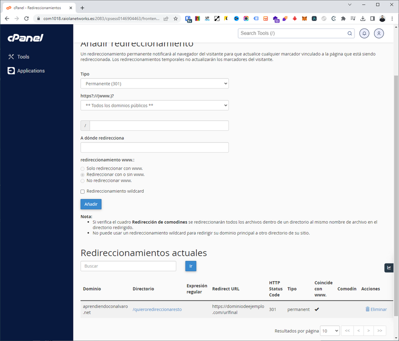 Cómo redireccionar un dominio o subdominio en cPanel